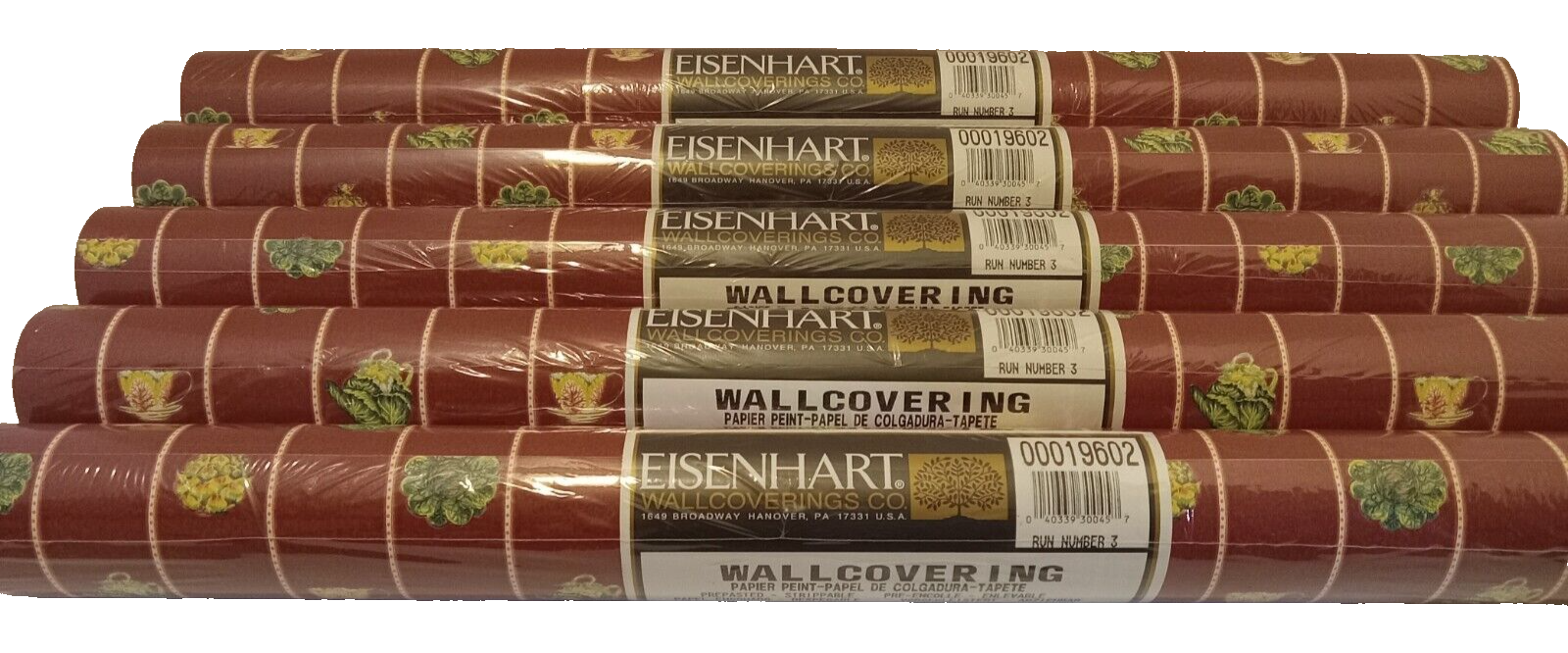 VTG Eisenberg Wallcoverings Lot Of 5 Rolls Prepasted Burgundy Maroon ...