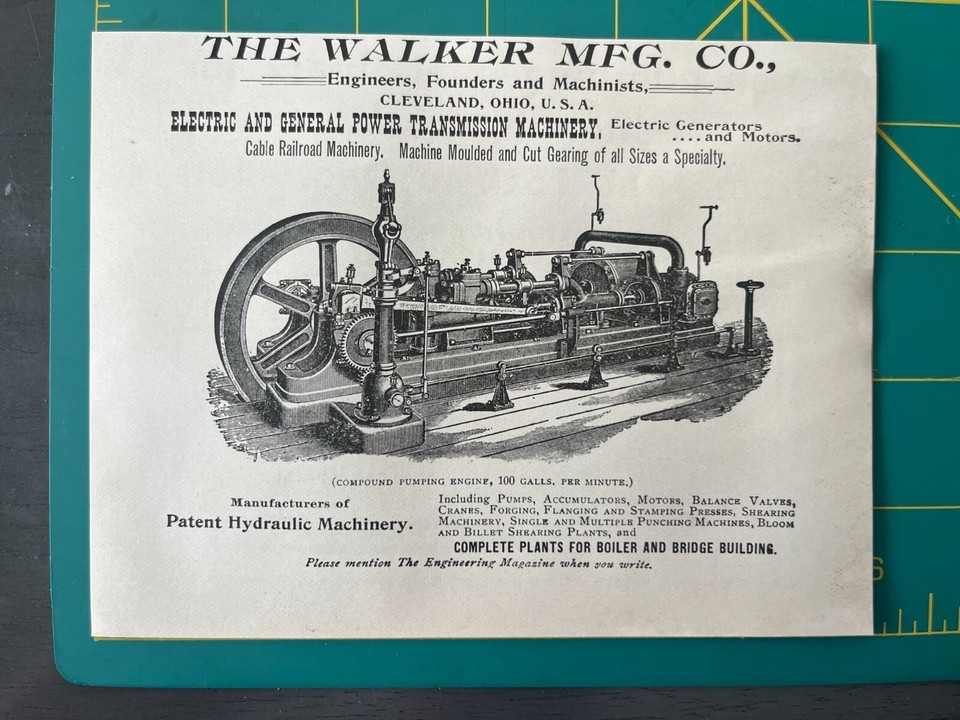Cleveland Ohio Vintage Print Ad Walker Mfg Company Pumping Engine ...
