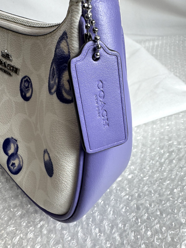 COACH Teri 2way Shoulder Bag Signature Canvas Leather Blueberry Print ...