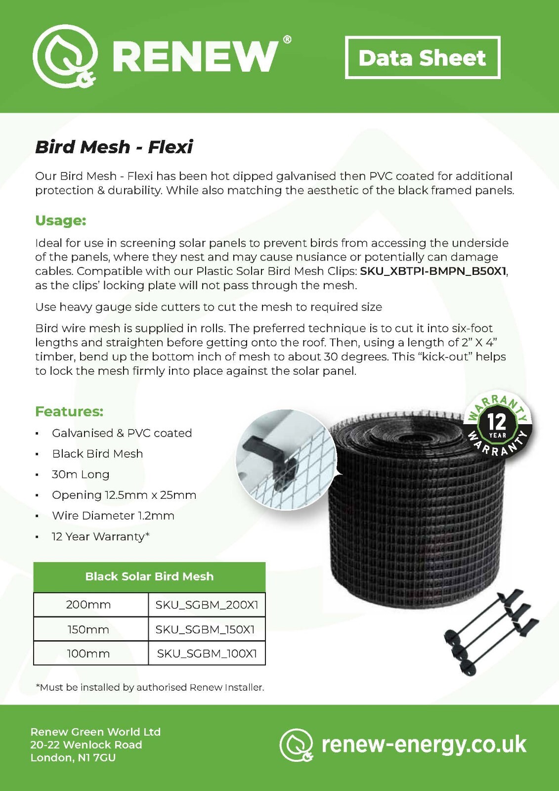 Solar Bird mesh, 1 x Roll, 100mm x 30M Black, solar panel, pest control ...