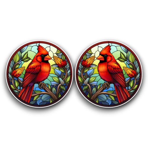 2x Small Red Cardinal Bird Stained Glass Window Opaque Vinyl Sticker ...