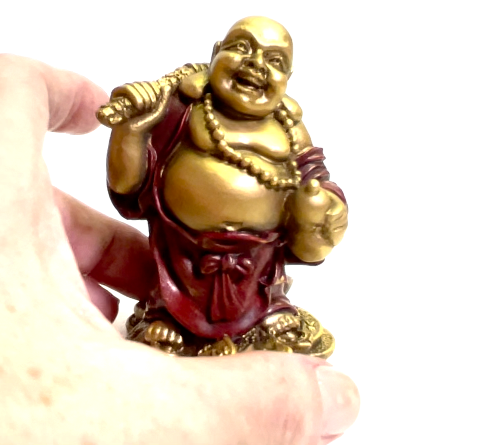 Happy Buddha Votive Size Hotai Statue Laughing on Coins Gold and Red ...