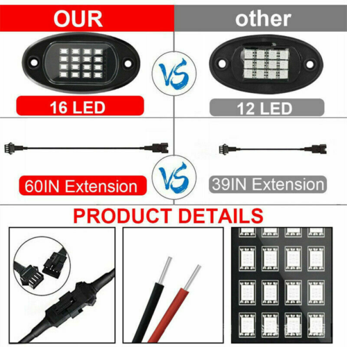 6PC RGB LED ROCK LIGHTS KIT OFFROAD TRUCK ATV UNDERGLOW MUSIC REMOTE ...