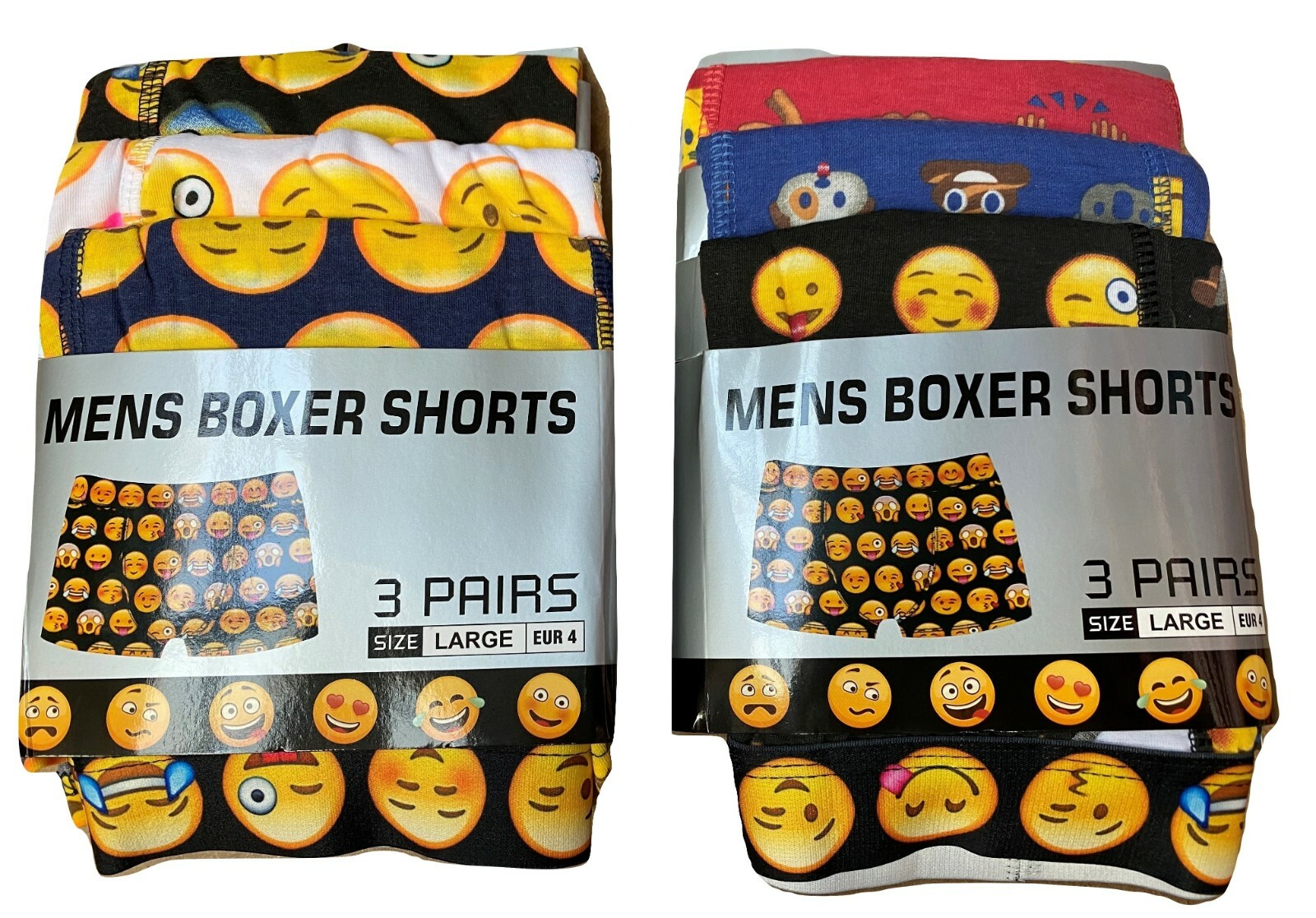 Pack of 3 Mens Emoji Smiley Faces Cotton Boxer Shorts Trunks Underwear ...