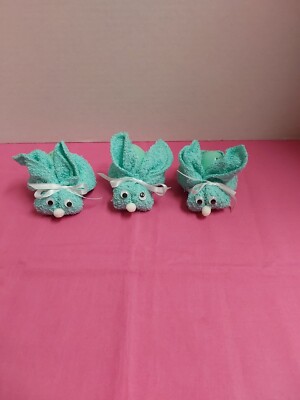 Lot X3 Handmade Boo-Boo Bunnies Mint Green W/White Ribbon, Nose, Egg ...