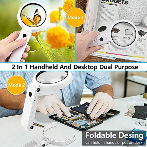 30X 10X Magnifying Glass with Light and Stand Folding Design, 2 level ...