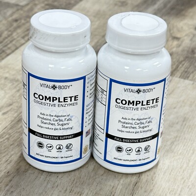 2x Vital Body Complete Plant-Based Digestive Enzymes - 60 Capsules Each ...
