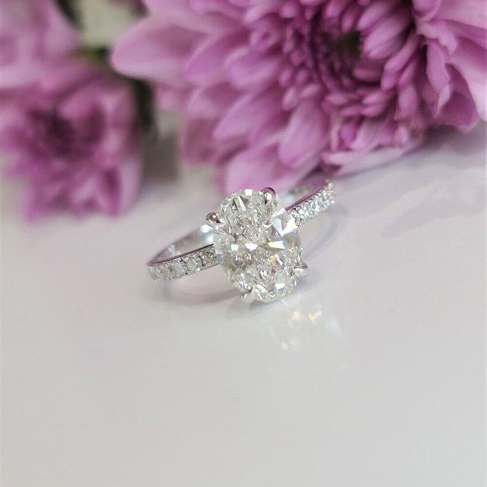 Real Diamond Ring Hidden Halo Semi Mount Oval Setting 0.50 Carat 18k ...