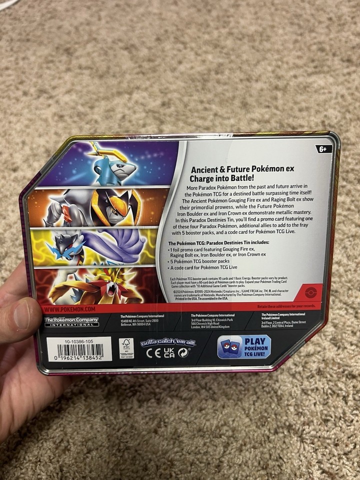 Pokemon Paradox Clash Gouging Fire ex Tin promo five packs NEW AND ...