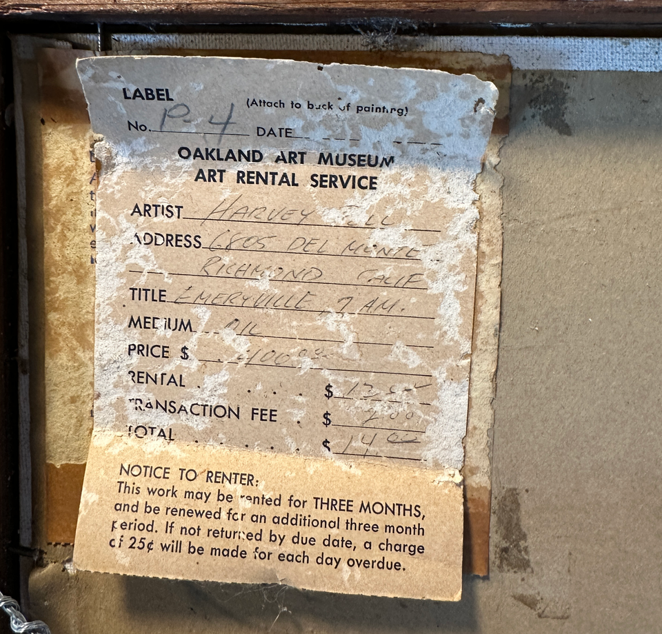 Harvey Pell 1963 Oil Painting Emeryville 7AM 22x28 Oakland Museum Tag ...