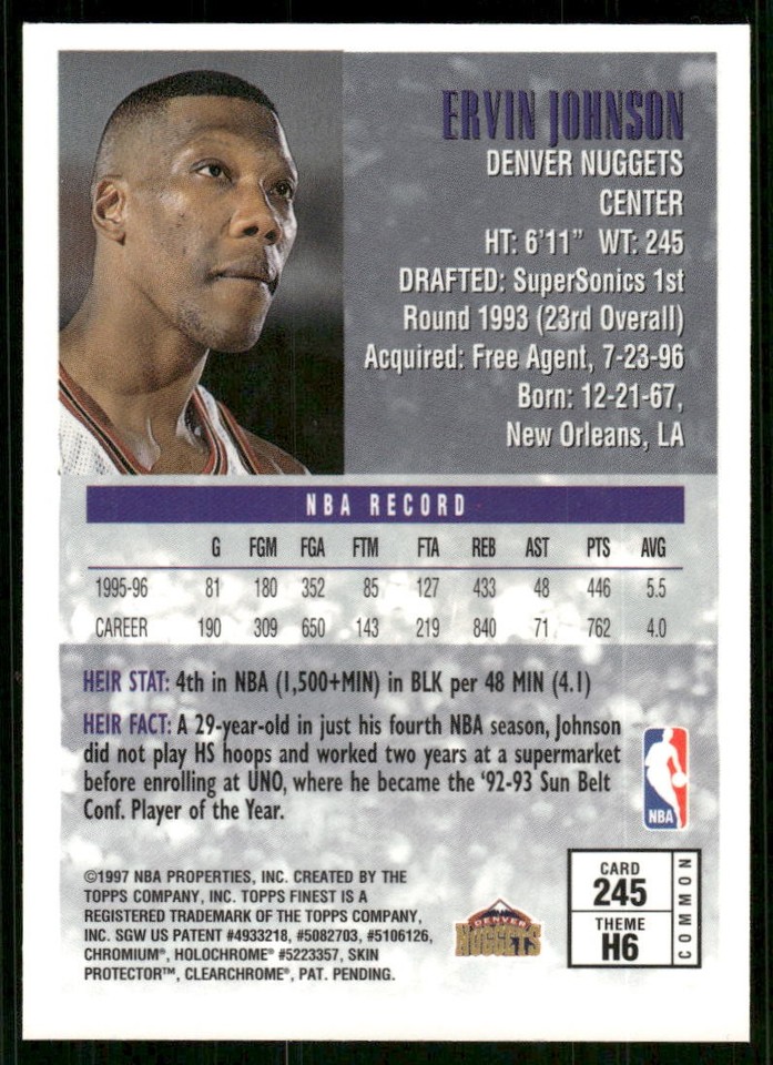 Ervin Johnson 1996-97 Finest Basketball #245 - Denver Nuggets | eBay