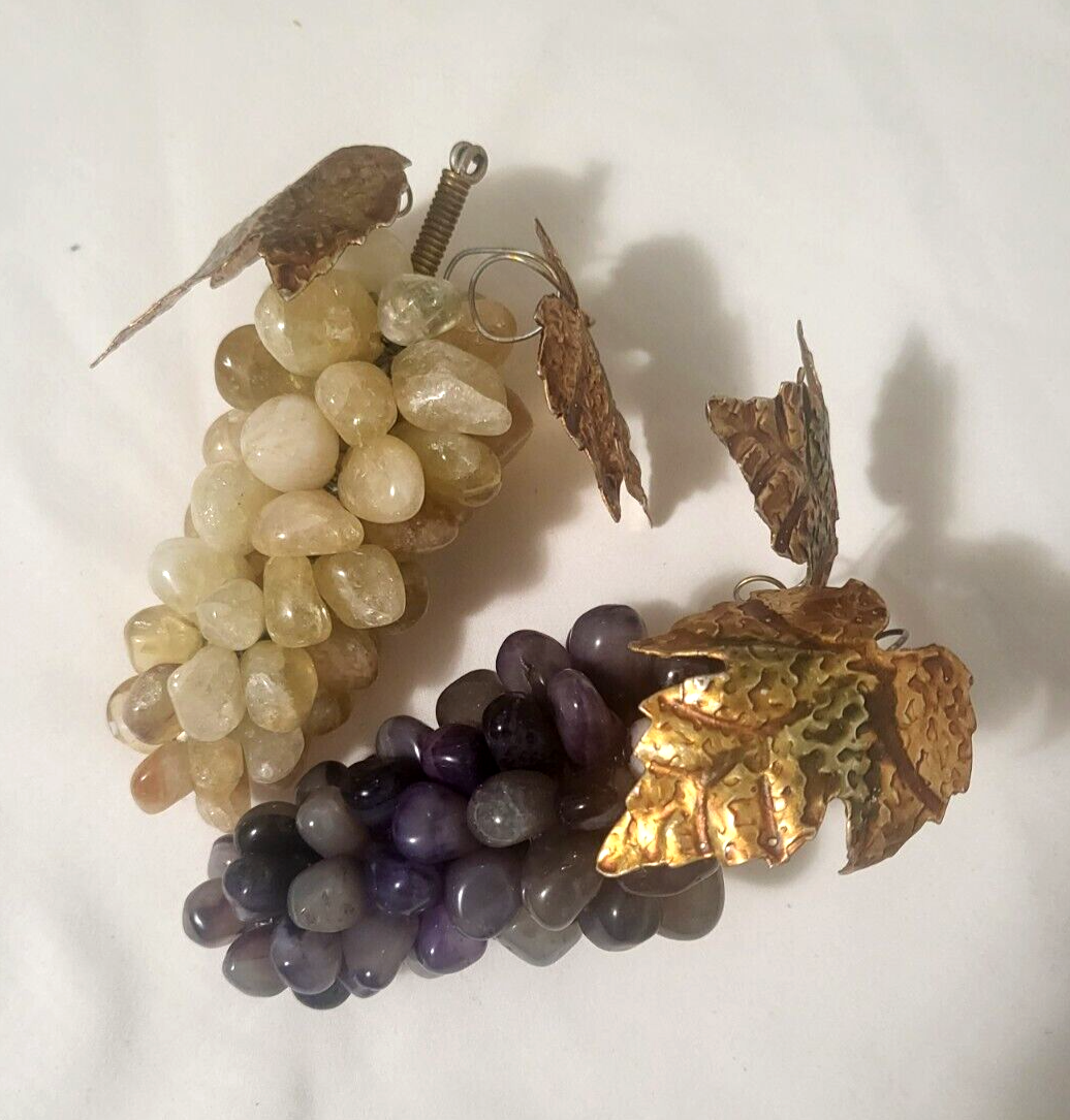 Set/2 Polished Semi-Precious Stone Clusters Grapes Brass Citrine ...