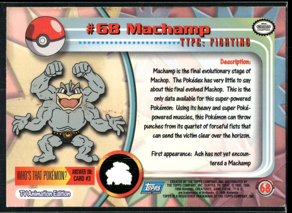 Machamp #68 Pokemon Topps TV Animation Edition Black Logo | eBay