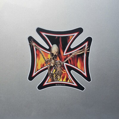 Skeleton on Fire Iron Cross Vinyl Sticker Decal For Car Van Helmet ...