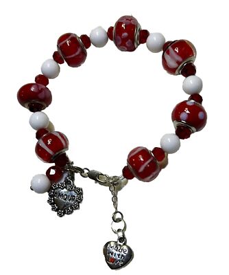European Murano Handmade Bracelet - Love - Amour Charm with Hot Red ...