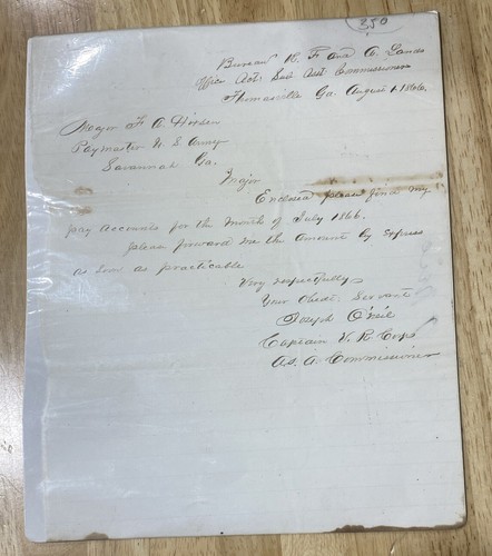 Post Civil War Scarce Paymaster's Letter about Funds Owed. Rare 1866 ...