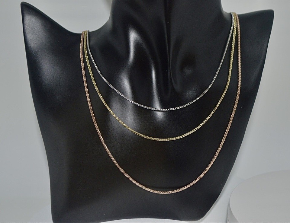 14k Real Solid Gold Franco Chain Necklace, Franco Chain, ROSE 1.5mm 22 ...