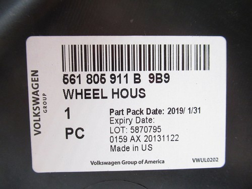 Genuine OEM VW 561-805-911-B-9B9 Driver Front Fender Liner Shield 2012 ...