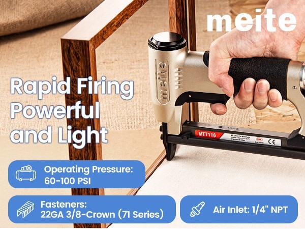 meite MT7116 Pneumatic Staple Gun 22 Gauge 1/4" to 5/8" Air Upholstery ...