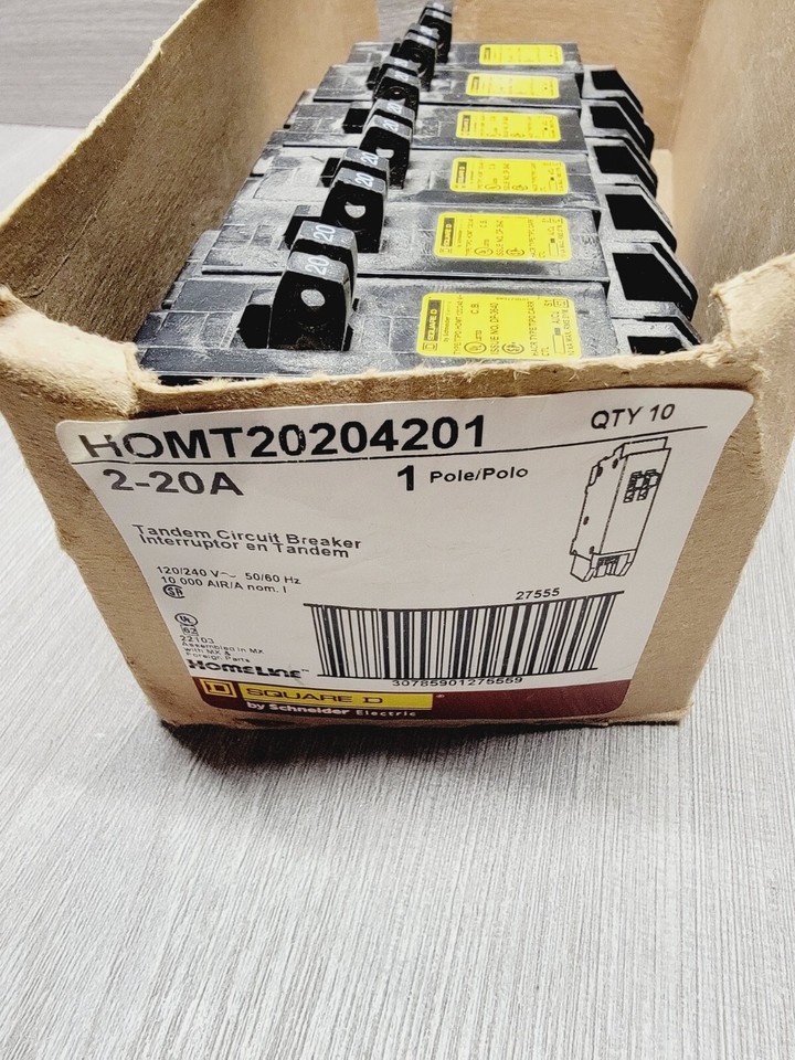 6 Square D HOMT2020 Homeline 20 amp Twin 1 Pole Tandem Circuit Breaker ...