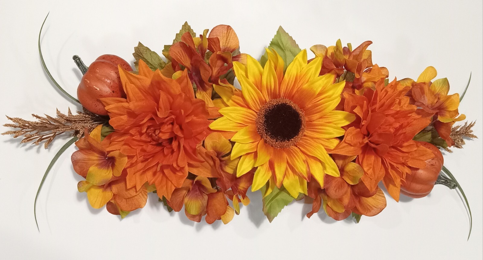 Fall Rust Mum, Orange Sunflower & Pumpkin 21" Swag Silk Flower Door ...