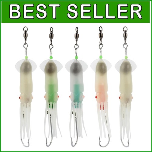 Saltwater Squid Jigs with Built-in LED – 6" Fishing Lures for Offshore ...
