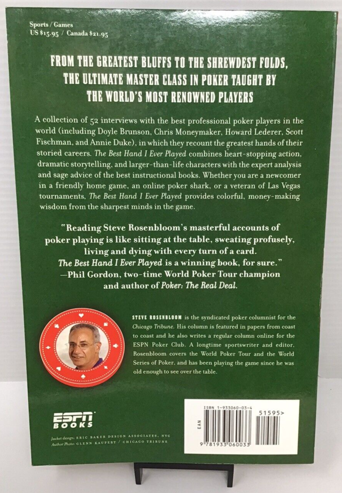 The Best Hand I Ever Played by Steve Rosenbloom Paperback **~BRAND NEW ...
