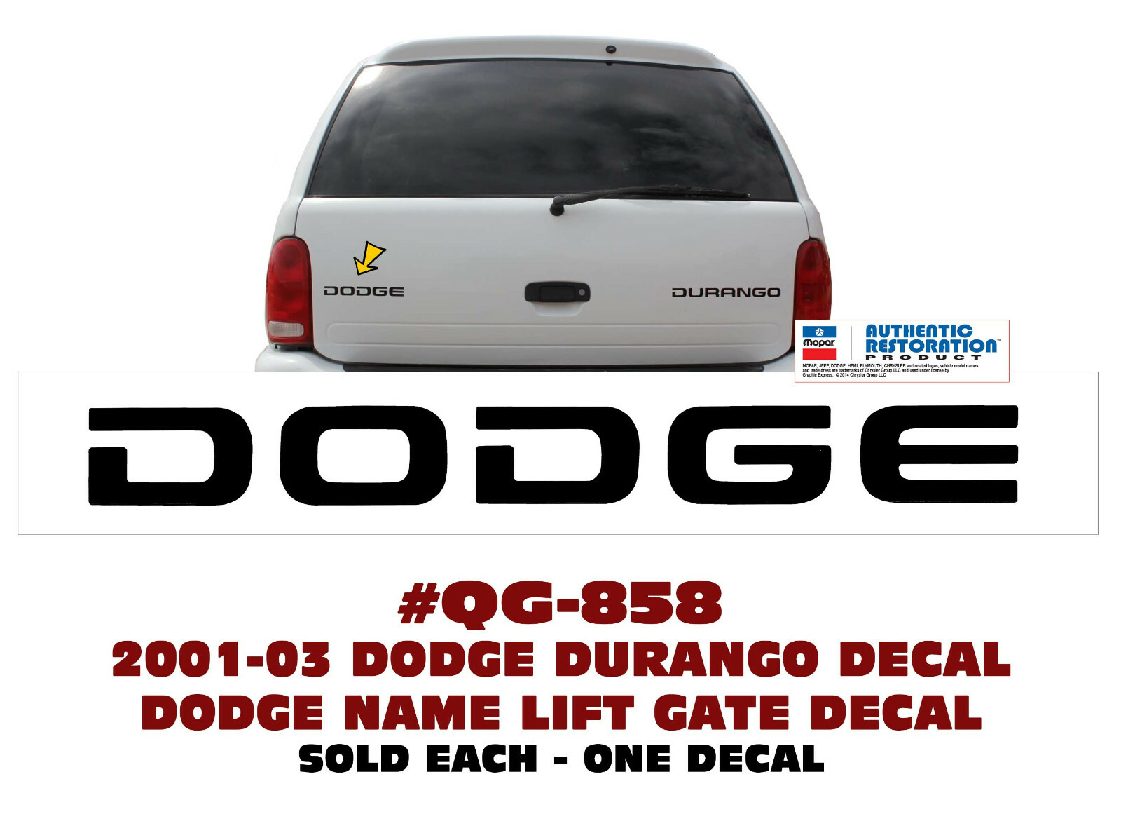 QG-858 2001-03 DODGE DURANGO - LIFT GATE DECAL - DODGE - LICENSED ...