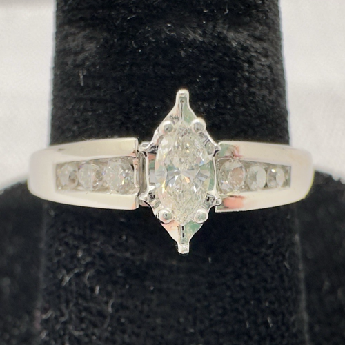 14k White Gold Marquise Diamond Channel-Set Rhodium Plate Engagement ...
