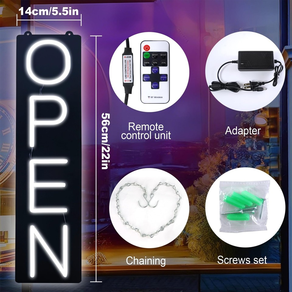 Large Vertical Open Sign for Business 21.6 Inch, Dimmable Bright LED ...