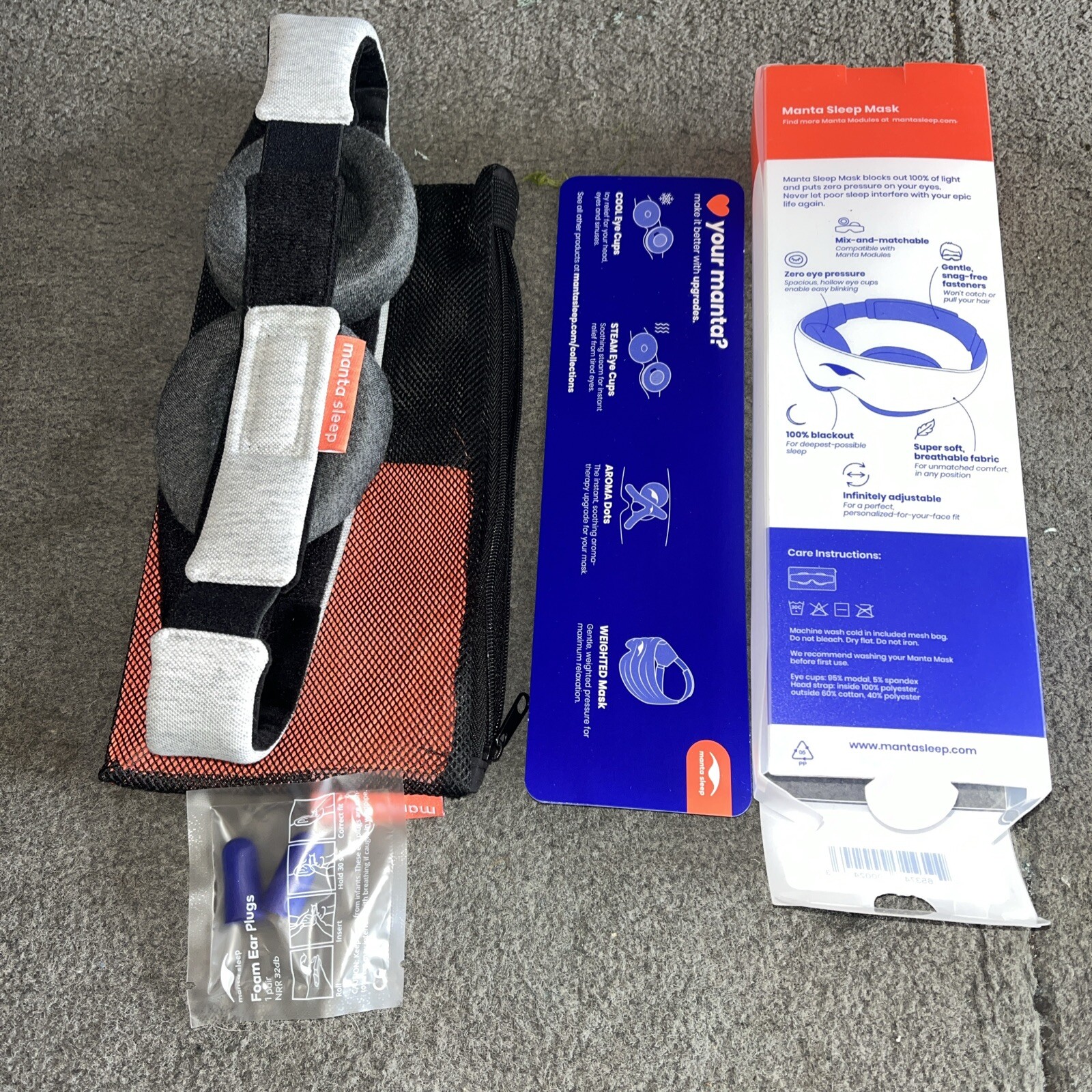 Manta Sleep Mask 100% Blackout Eye Mask Zero Pressure Cups Gray NEW ...