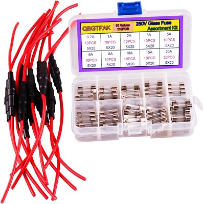 12pcs 5x20mm AGC Fuse Holder Inline Screw Type with 16 AWG Fuse+16 wire ...