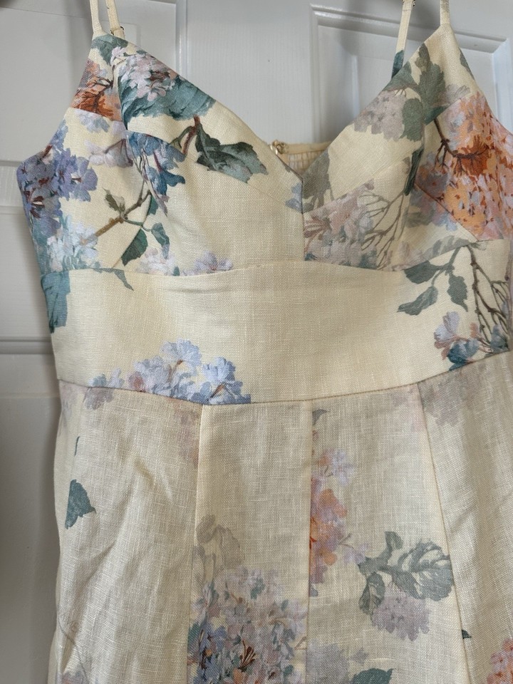 NWT AUTHENTIC ZIMMERMANN Illuminate Picnic Dress Linen Midi Dress AU 2 ...
