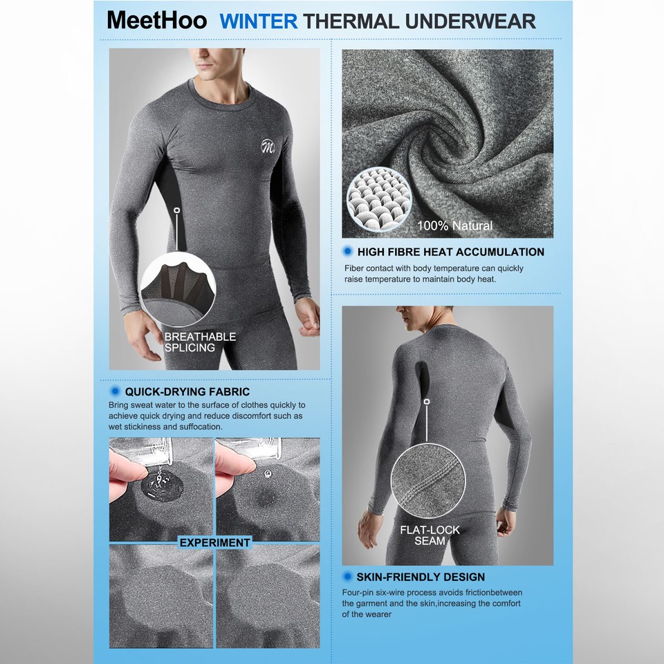 Mens Thermal Top and Bottom Set Long Johns Ski Clothes for Men Thermal ...