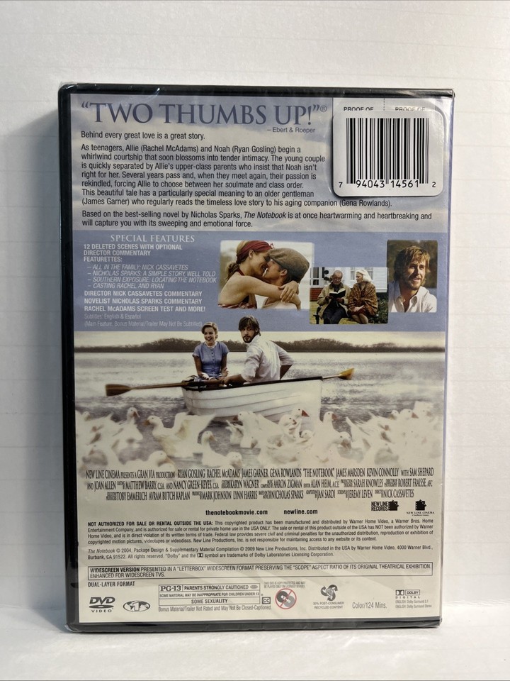 The Notebook DVD 2004 Ryan Gosling Rachel McAdams James Garner Brand ...