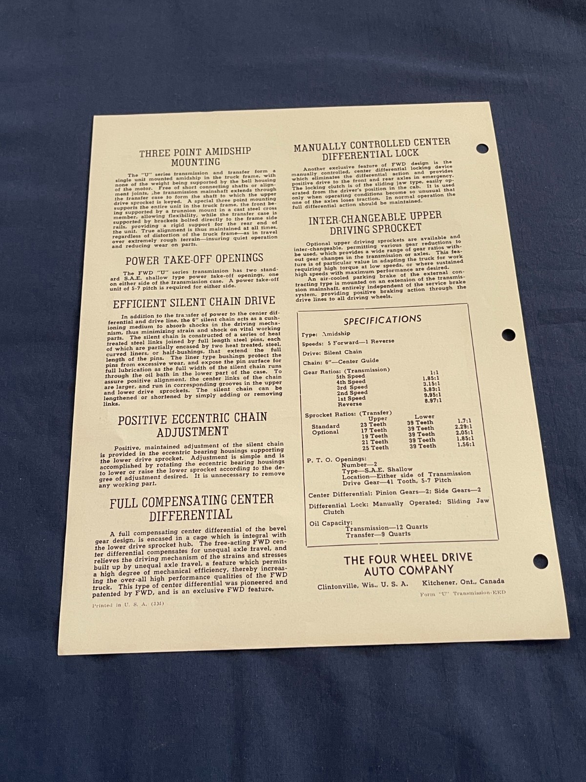 FWD "U" Series Transmission Dealer Sales Brochure | Four Wheel Drive ...