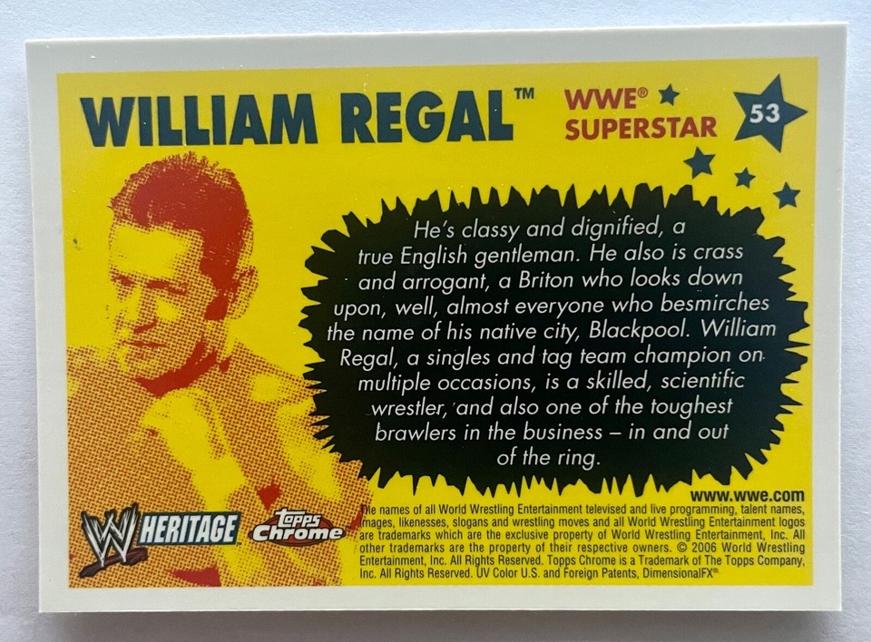 2006 WWE Topps Heritage Chrome William Regal #53 Wrestling Card Near ...