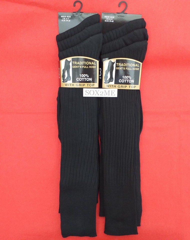 6 PAIRS MENS LONG SOCKS 100% COTTON KNEE HIGH GENTLE GRIP SOFT TOPS ...