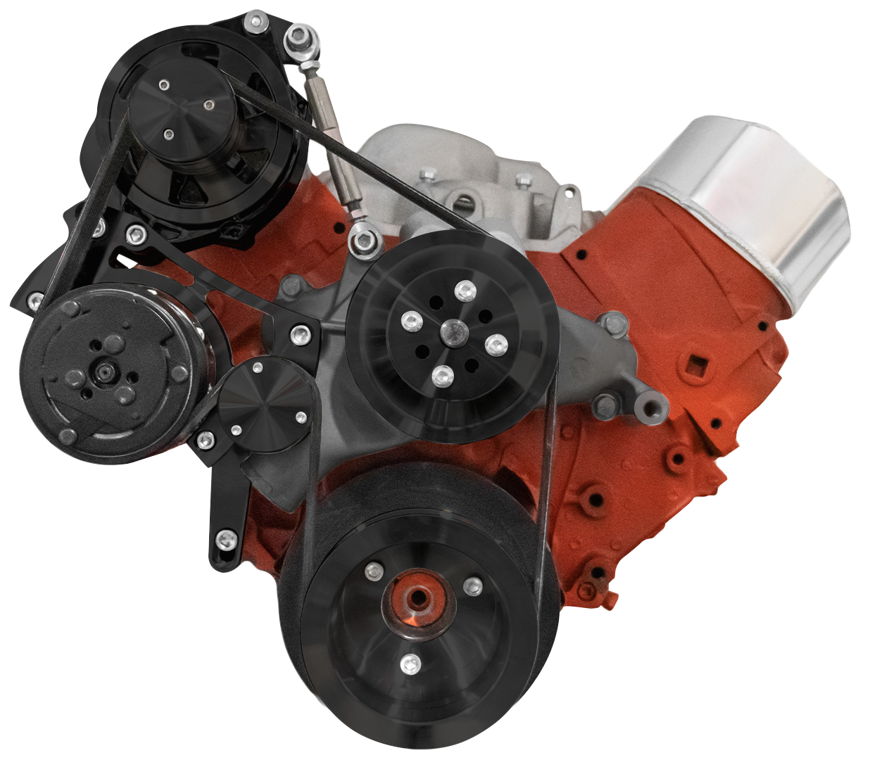 Black Big Block Chevy Serpentine Conversion Kit Mid-Mount AC ALT 396 ...