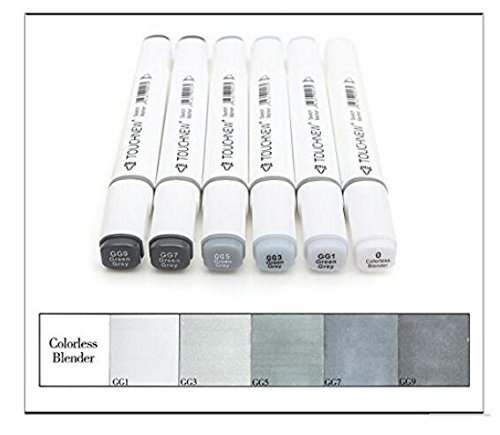 Grayscale Art Marker Pen Set - 6 Colors Green Grey Style, Double-Ended ...