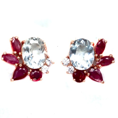 Non Chauffé 8x10MM. Blanc Topaze, Rubis & Zircone Boucles 925 Argent ...