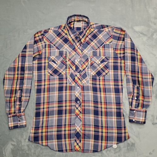 H BAR C Shirt Men L Blue Pearl Snap Long Tail Western Rockabilly Made ...