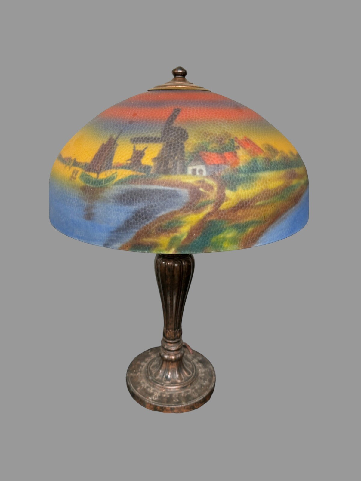 Antique Arts & Crafts Scenic Reverse Painted Table Lamp 1920 | eBay