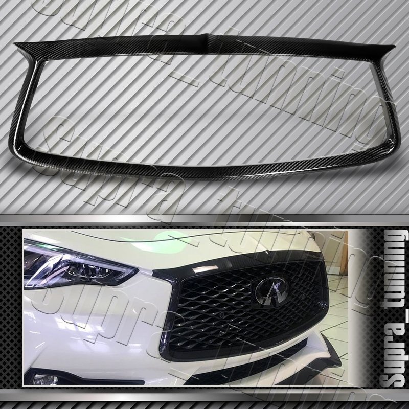 Carbon Fiber For 17-22 Infiniti Q60 Front Grille Grill Trim Overlay ...