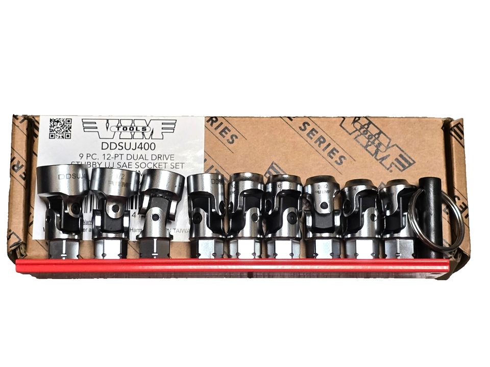 Vim Tools 1/4" / 11mm Dual Drive SAE 12pt Flex / Universal Socket Set # ...