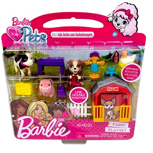 Barbie Farm Animals Playset Pets Barn Spin Piglet Cow Rooster ...