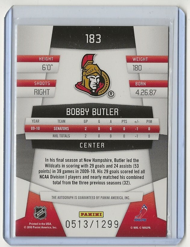 2010 2010-11 Panini Certified Autograph Rookie #183 Bobby Butler 0513/ ...