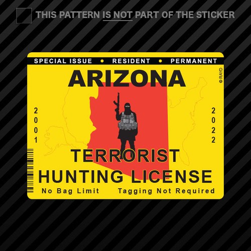 Arizona Terrorist Hunting Permit Sticker Self Adhesive Vinyl License AZ ...