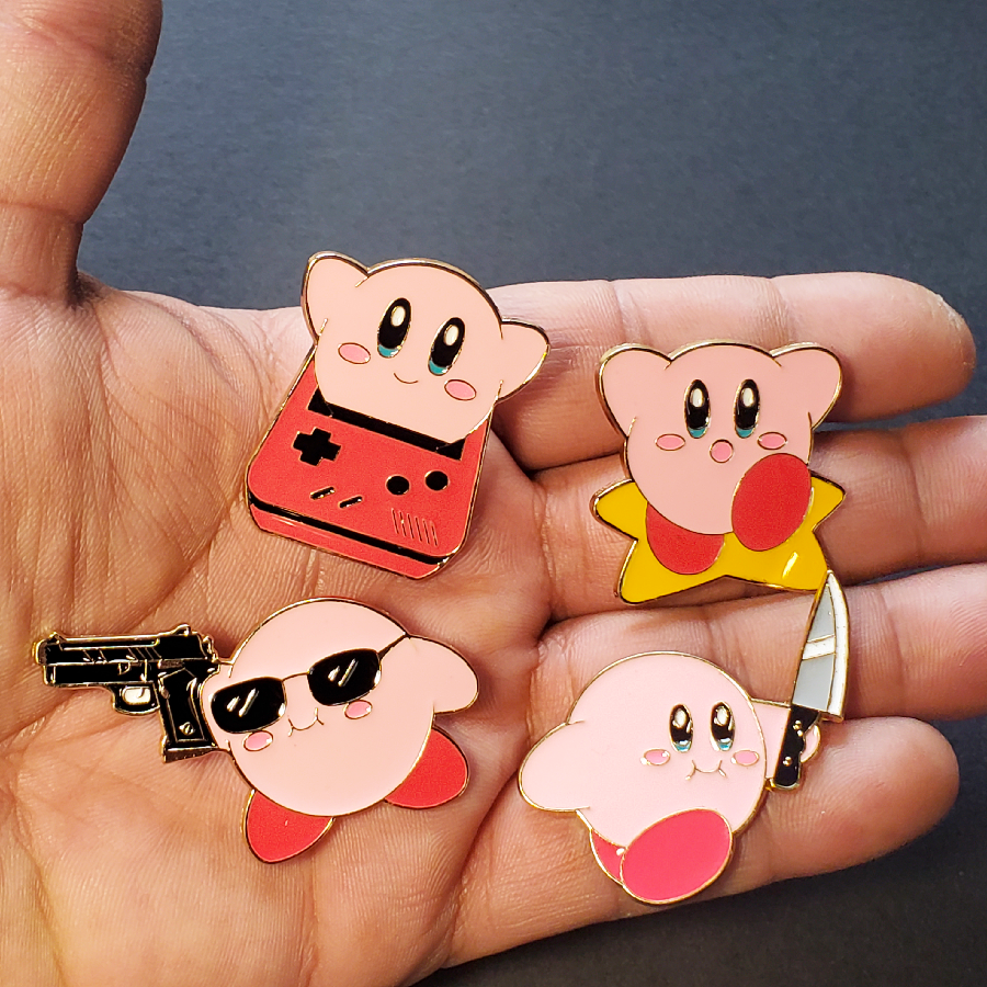 Kirby enamel pins 4 piece set metal pins + Kirby keychain ⭐️ Kirby gift ...