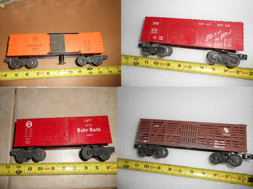 O/O-27 Lionel Box cars, Baby Ruth, Basco, ship 6014, x6004, x6034 ...
